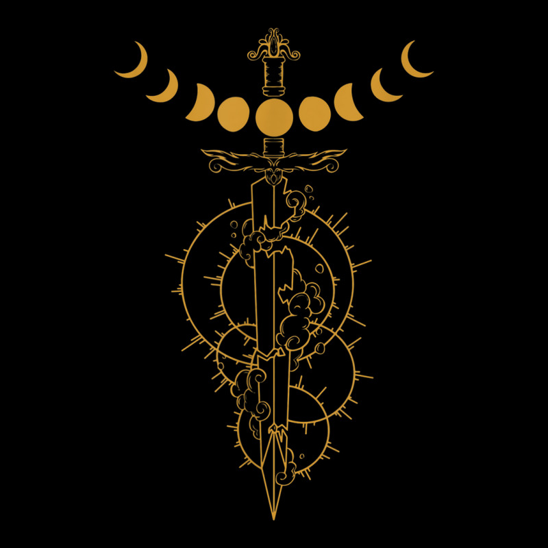 Nordic Sword With Clouds Line Art And Moon Phases Pocket T-shirt By ...