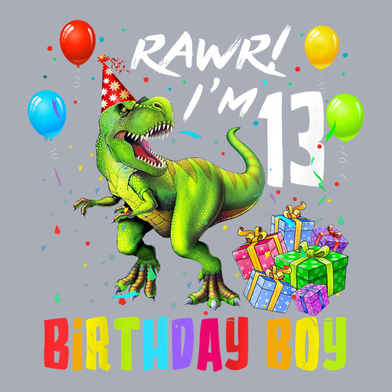 Kids Rawr I'm 13 13th Birthday Boy T Rex Dinosaur Party Gift Tank Dress By Deluxe - Artistshot