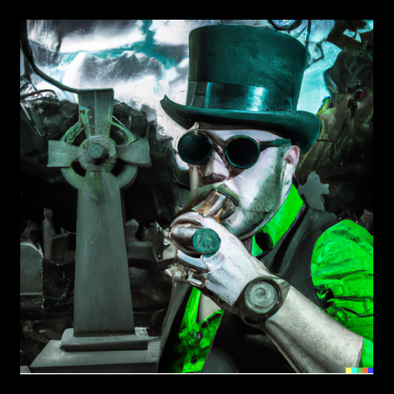 Custom Ai Generated Art, A Green Zombie Smoking A Cigar On An Old ...