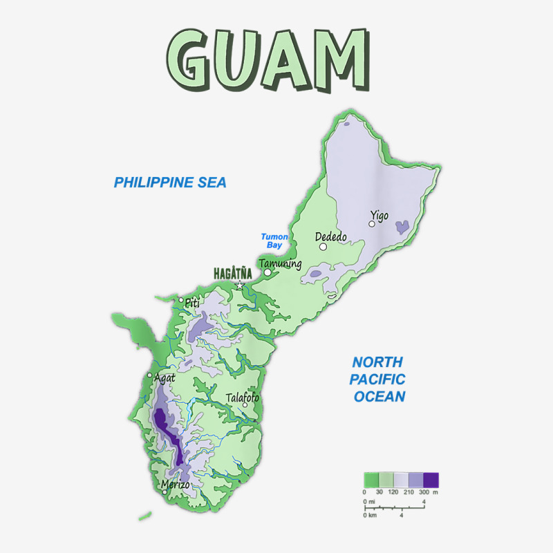 Elevation Map Of Guam Island, Major Cities, Lakes, Rivers T Shirt Rear ...