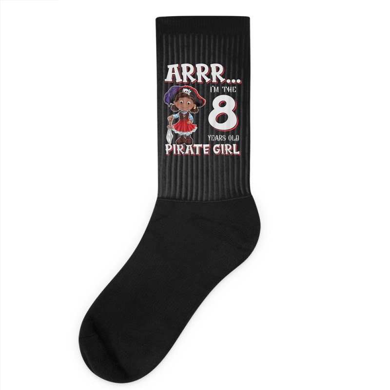 Kids Birthday Pirate Girl 8 Year Old Little Pirate 8th Birthday Socks ...