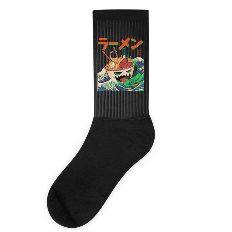 Japanese The Great Ramen Monster Bowl Wave Noodle Soup Kanji Socks By ...