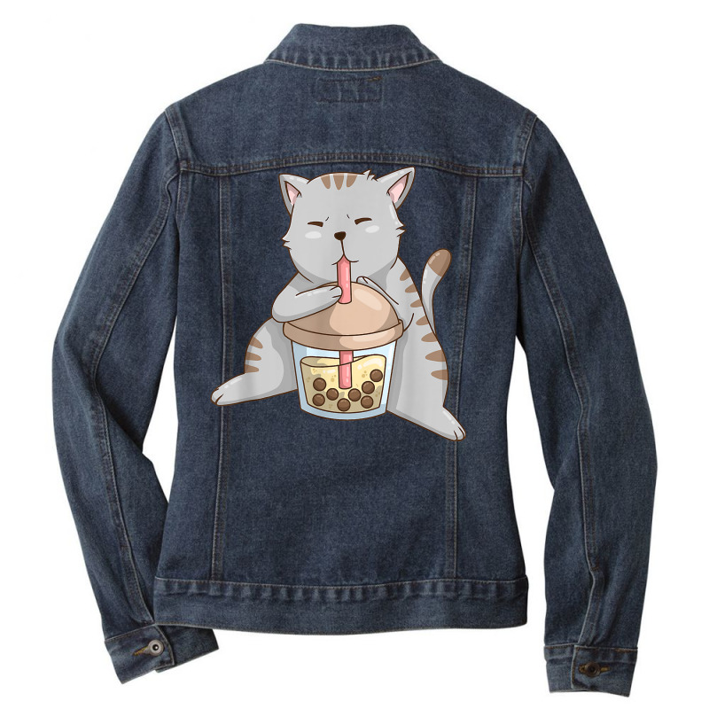 Anime Cat Kawaii Neko Boba Cat Boba Tea Bubble Tea Kawaii Ladies Denim ...