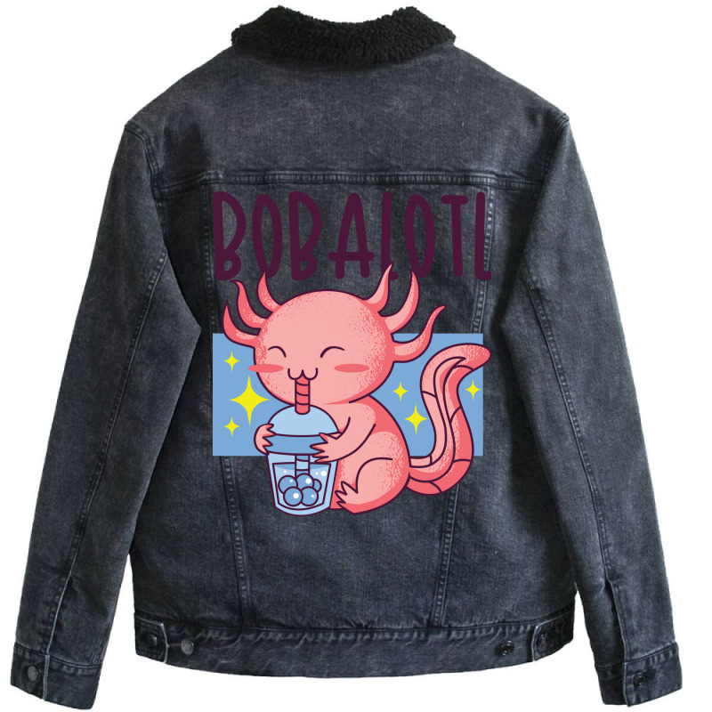Custom Bobalotl Boba Tea Axolotl Travel Unisex Sherpa-lined Denim ...