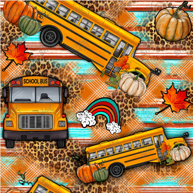 Custom Fall School Bus Seamless Pattern Digital Art By ...