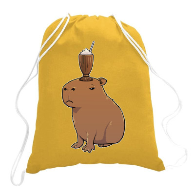 Custom Capybara With A Chocolate Milkshake On Its Head 80 Drawstring ...