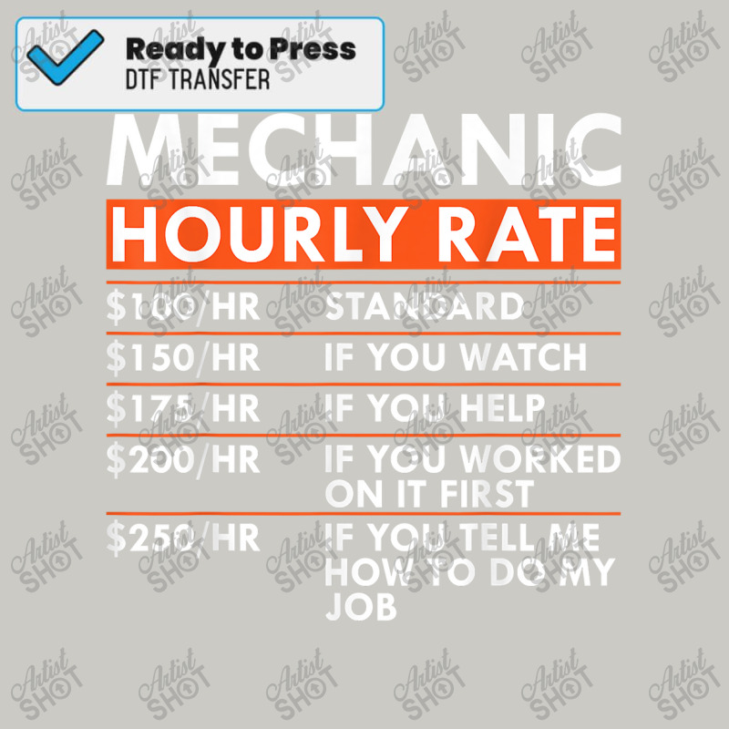 Funny Mechanic Hourly Rate Car Truck Bike Garage Labor Rates T Shirt ...