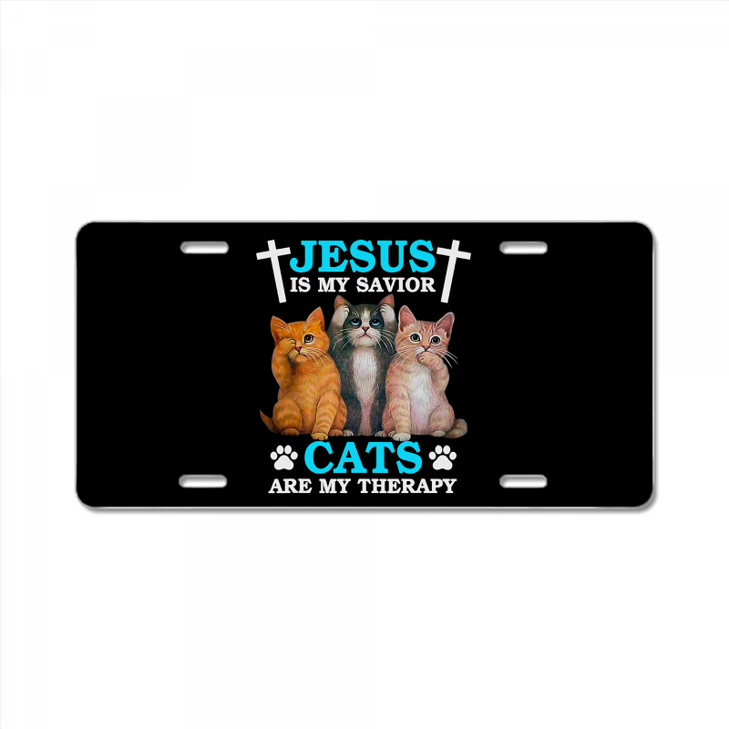 Jesus Is My Savior Cats Are My Therapy Christian Funny Cat License ...