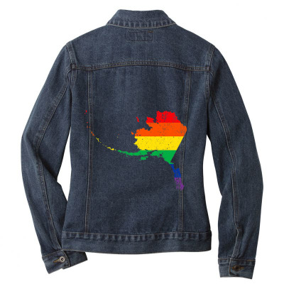 Alaska Pride Rainbow Flag Map Gay Lesbian Lgbt Support Ladies Denim ...