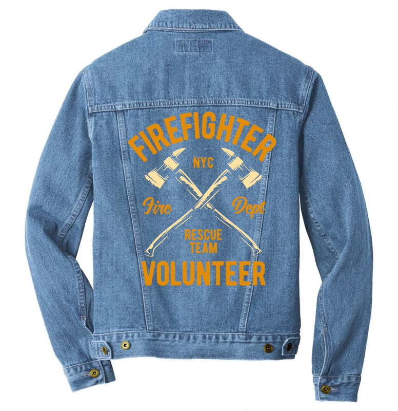 Firefighter Volunteer Rescue Team Men Denim Jacket By Bertaria - Artistshot