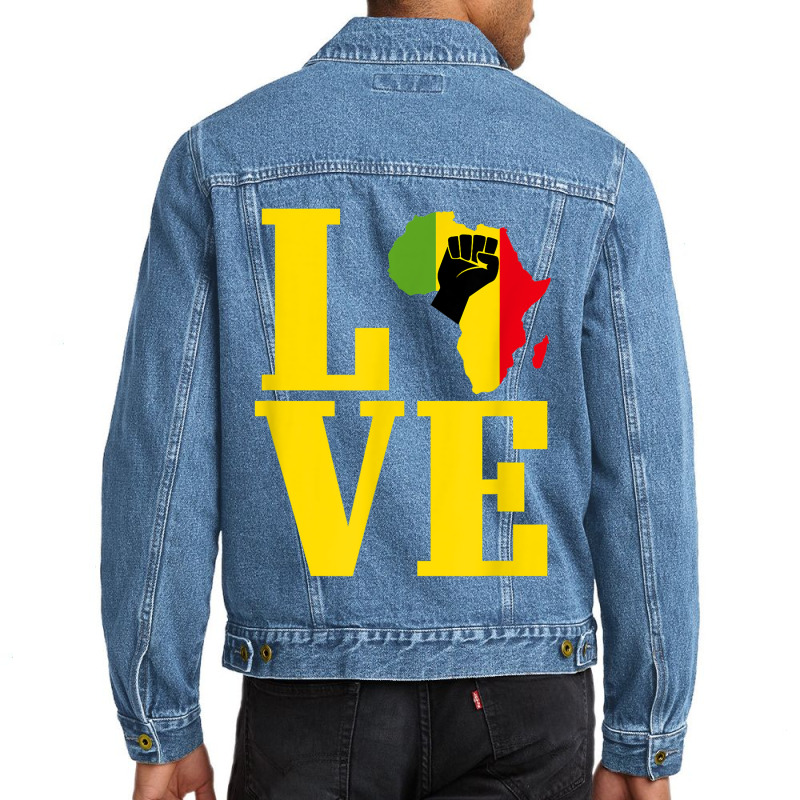 Africa Black Power Raised Fist On Africa Map Rasta Colors Men Denim ...