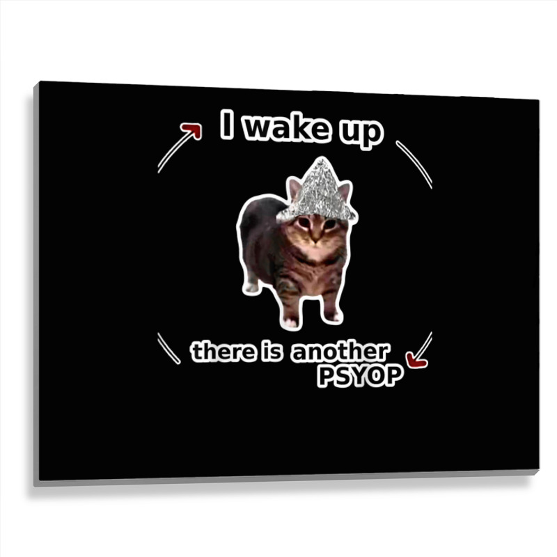 Tin Foil Hat Cat I Wake Up There Is Another Psyop Meme T Shirt Metal ...
