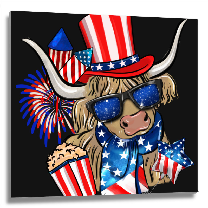 4th Of July Cow Metal Print Square By Cowgirlartshop - Artistshot
