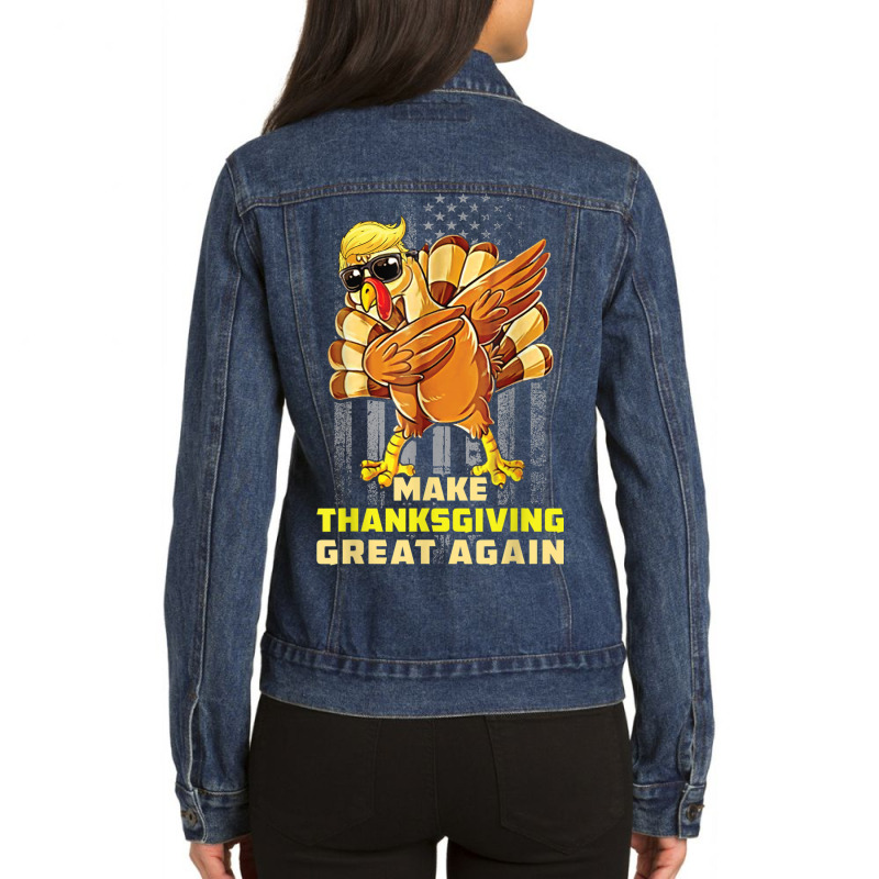 Custom Make Thanksgiving Great Again Turkey Ladies Denim Jacket By ...