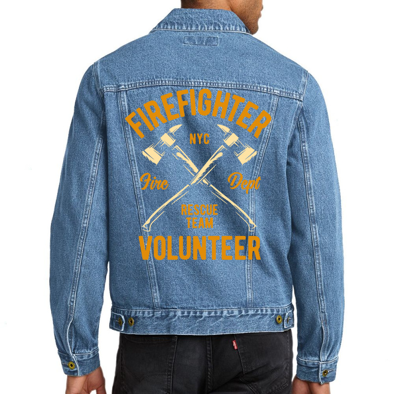 Firefighter Volunteer Rescue Team Men Denim Jacket By Bertaria - Artistshot